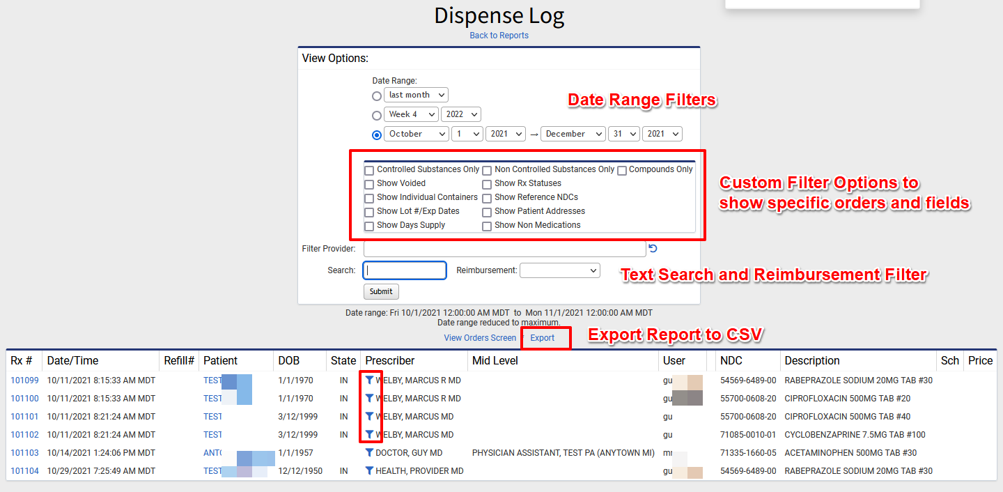 Updated Show Orders and Dispense Log Screens